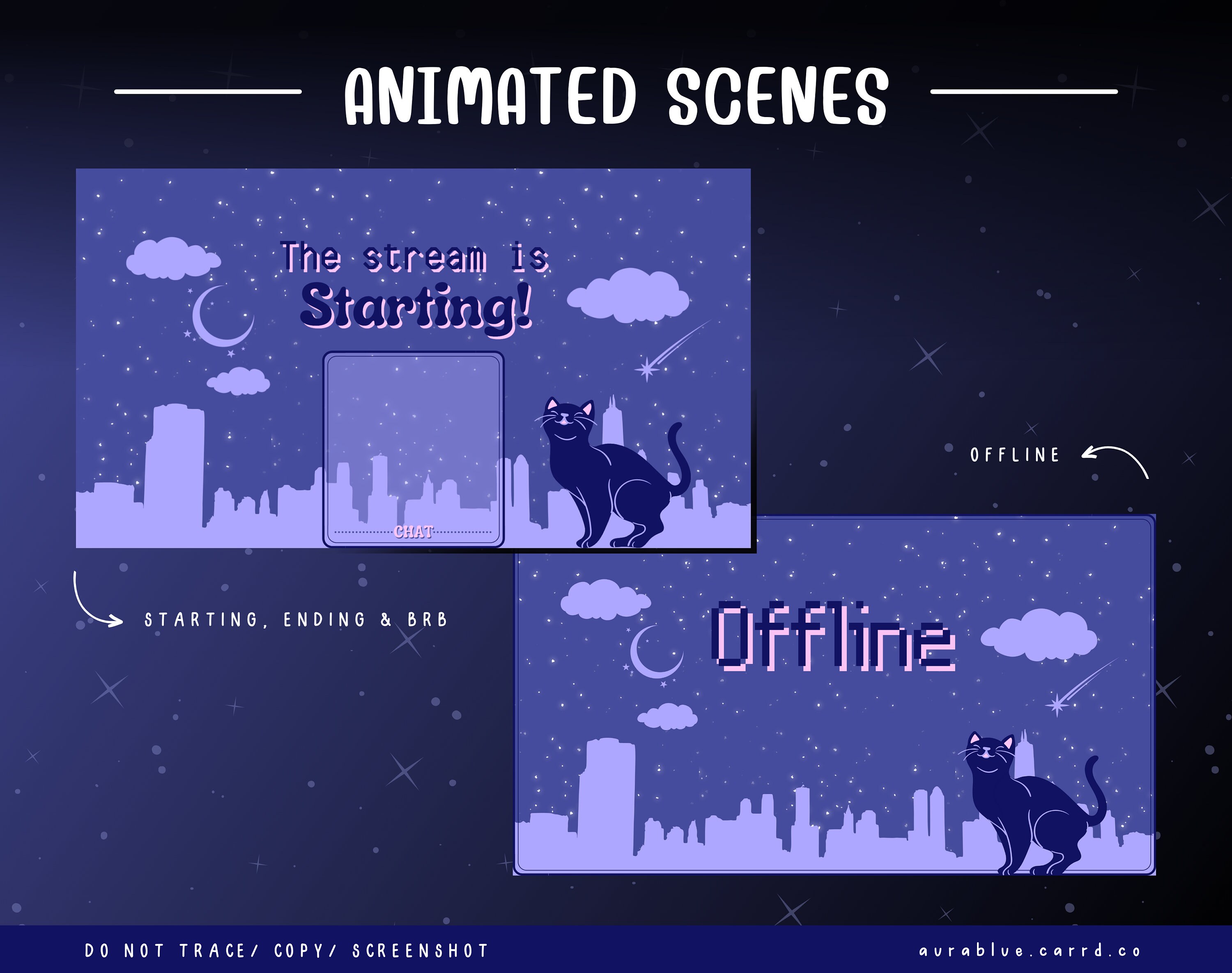 Cat Streaming Overlay- Stream Bundle - Twitch - Overlay - Kitty- Purple ...