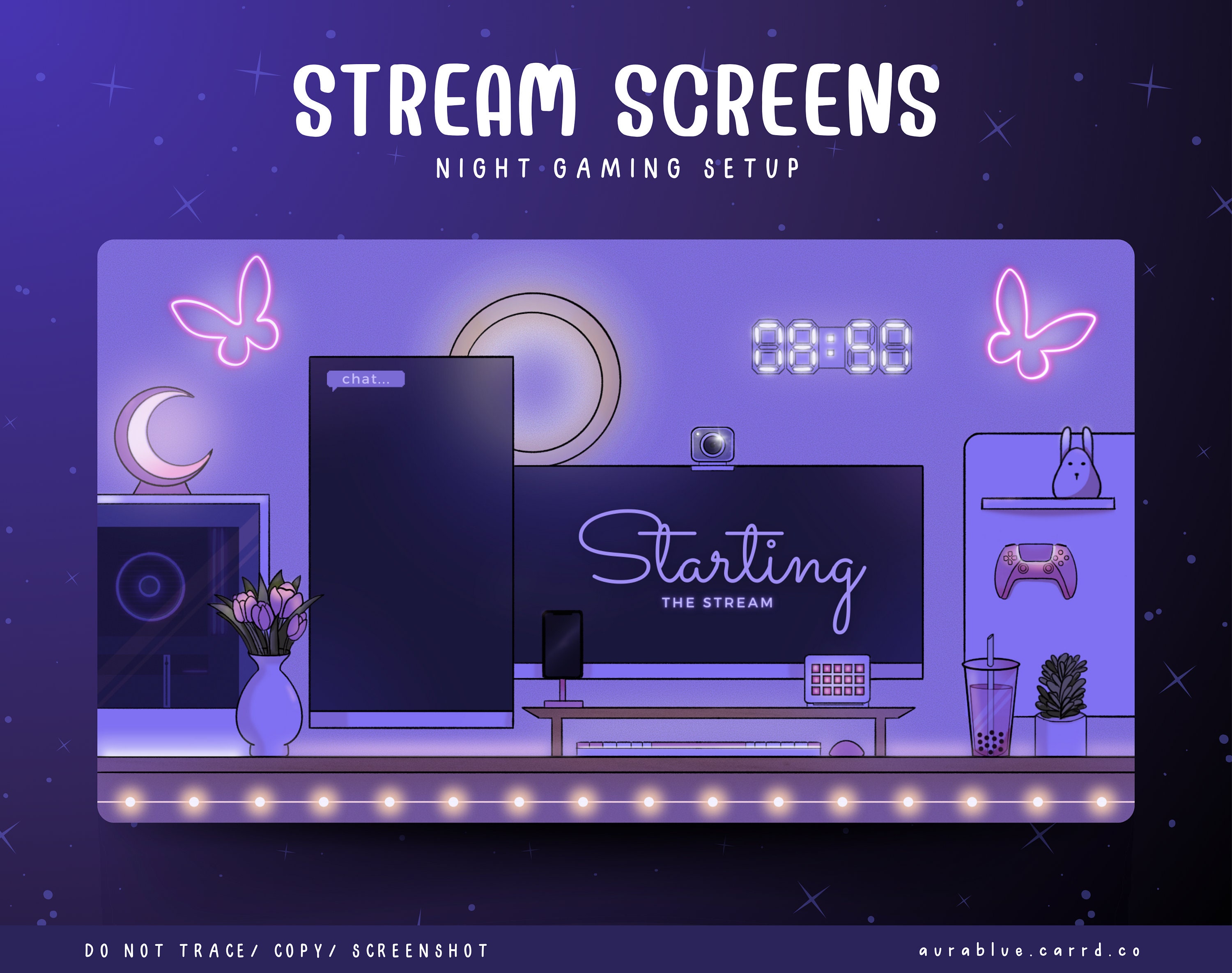 Animated Night Gaming Setup Screens - Stream Starting, Be Right Back ...