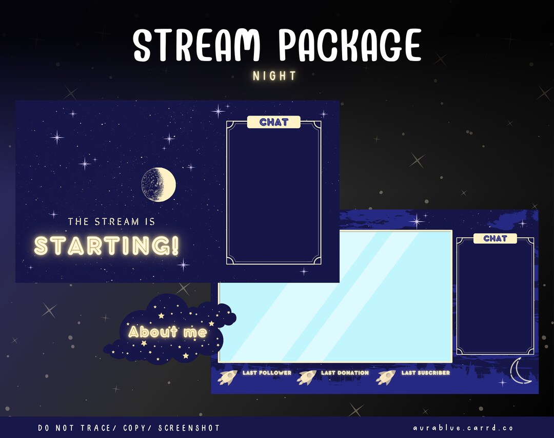Night Streaming Overlay- Stream Bundle - Twitch - Overlay - Cute- Stars ...