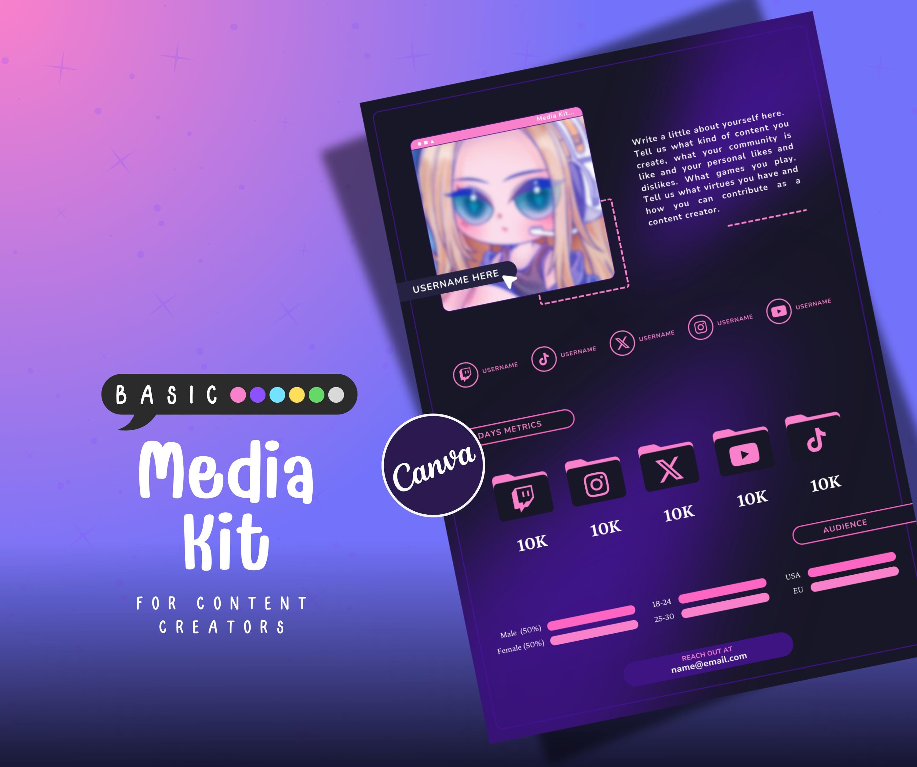 Basic Social Media Kit Template for Content Creators - Customizable ...