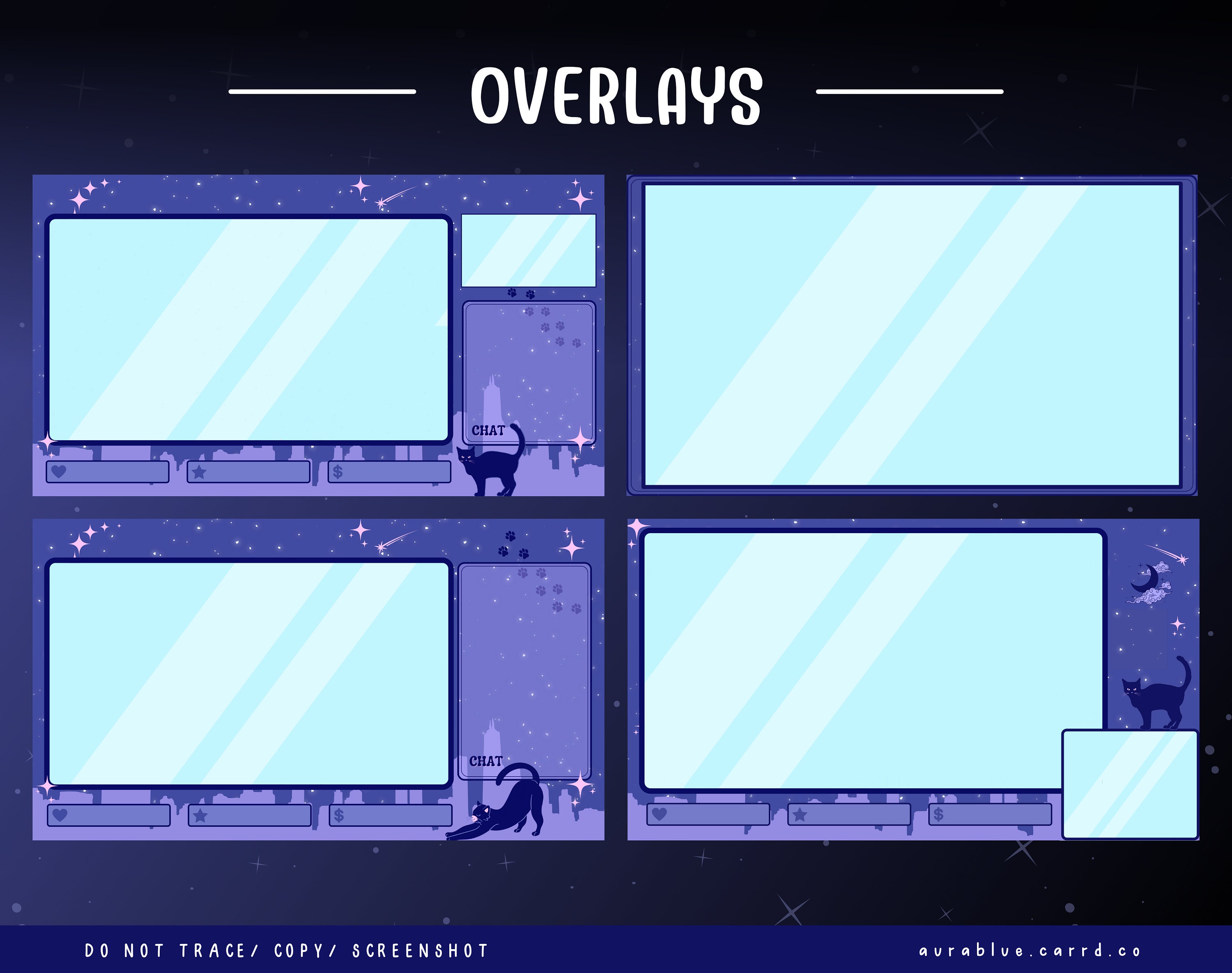 Cat Streaming Overlay- Stream Bundle - Twitch - Overlay - Kitty- Purple ...