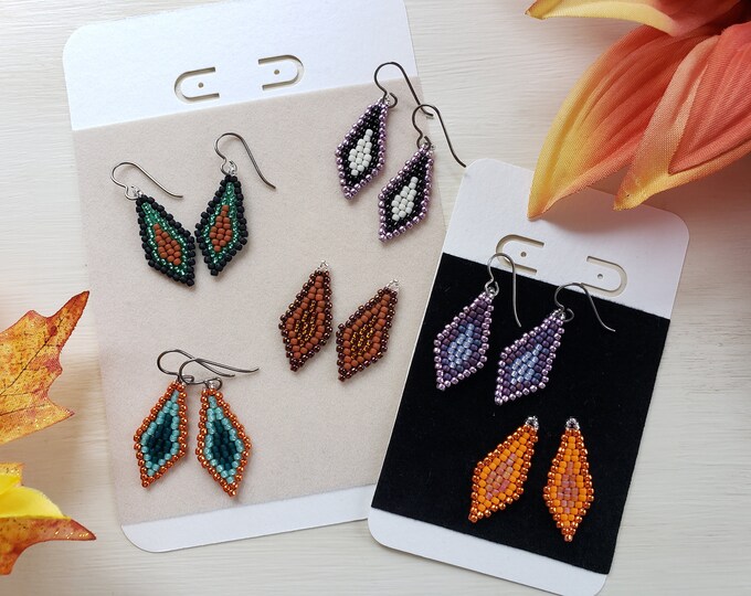 Handmade Seed Bead Earrings by Modish / Beaded Long Oval Metal Post ...