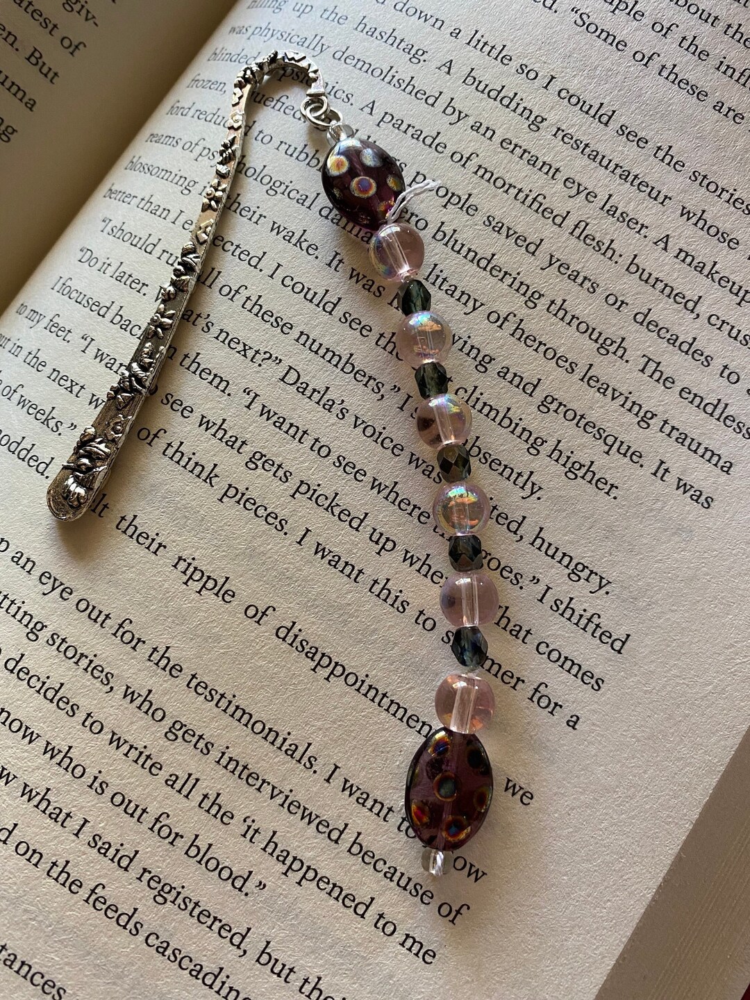 Beaded Bookmark // Polka Dot, Shepherd Hook Bookmark, Metal Bookmark ...