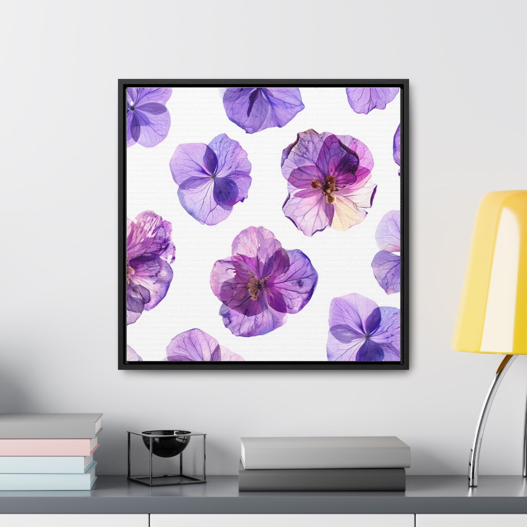 Purple Floral Pressed Flower Gallery Canvas Wrap Square Frame, Art Print, Nature Wall Art ...