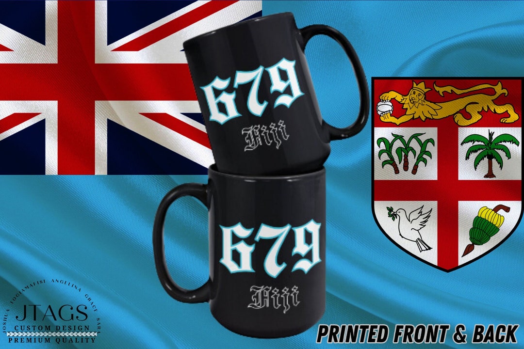 679 Fiji Area Code Black Mug, Pacific Island Gift, Polynesian Gift ...