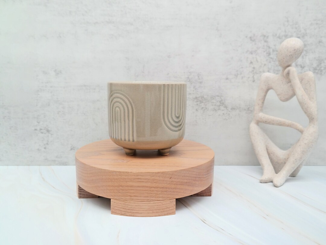 Round Wood Riser for Display, Wooden Round Pedestal for Plants ...
