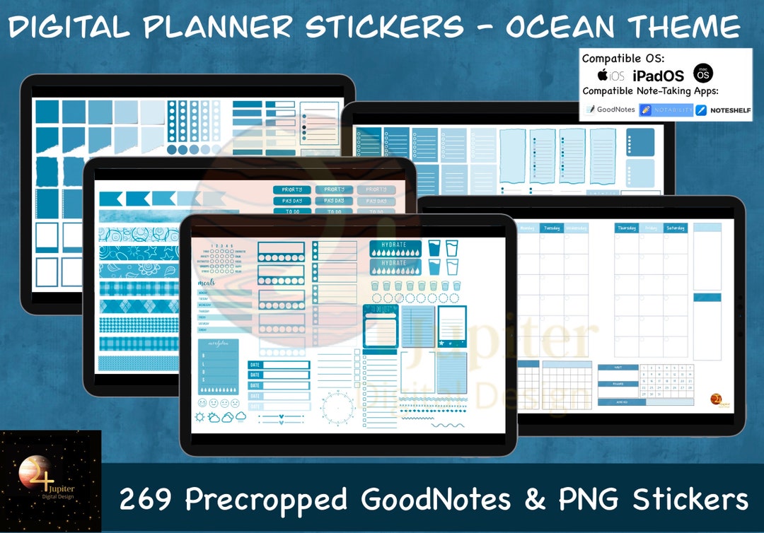 Digital Planner Stickers, Ocean Theme, Goodnotes Planner Stickers ...