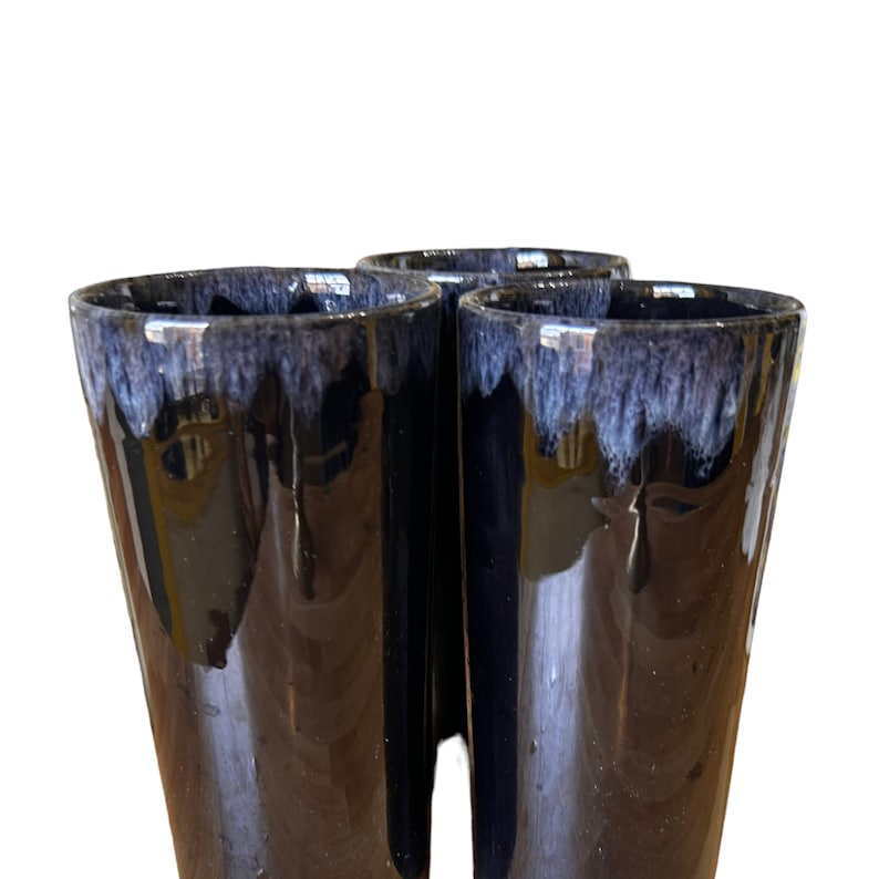 Vintage 1960s Anna Van Briggle Black Navy Blue Drip Glaze Tumblers Set ...
