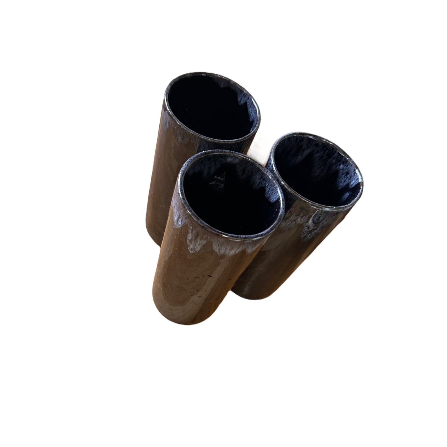 Vintage 1960s Anna Van Briggle Black Navy Blue Drip Glaze Tumblers Set ...