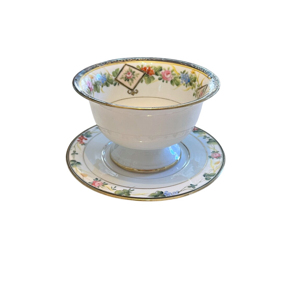 Antique 1910s Handpainted Noritake Morimura Green Mark Pedestal Bowl ...