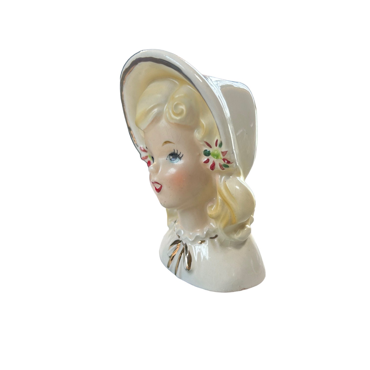 Vintage 1964 Inarco E-1274 Mini Lady Head Vase Christmas Poinsettia 3.5 ...