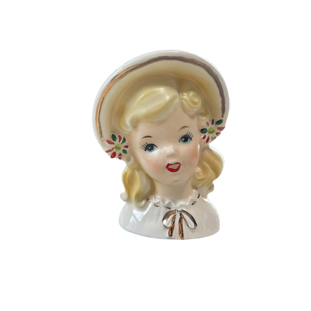 Vintage 1964 Inarco E-1274 Mini Lady Head Vase Christmas Poinsettia 3.5 ...