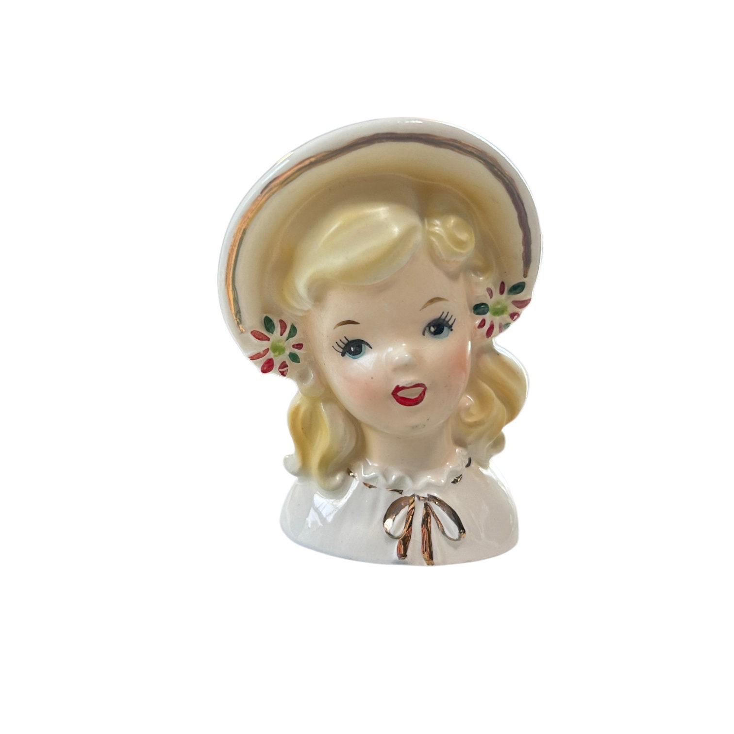 Vintage 1964 Inarco E-1274 Mini Lady Head Vase Christmas Poinsettia 3.5 ...