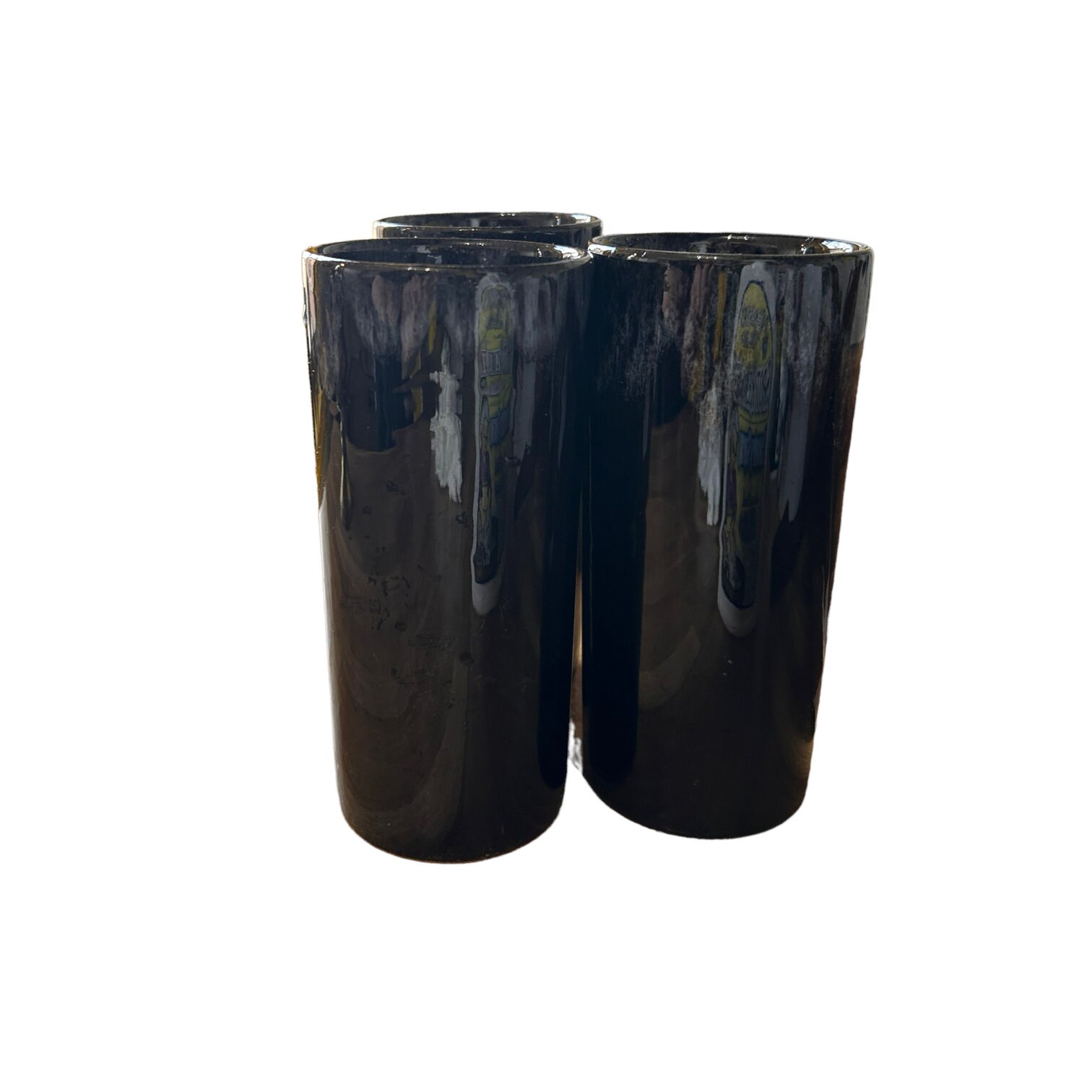 Vintage 1960s Anna Van Briggle Black Navy Blue Drip Glaze Tumblers Set ...