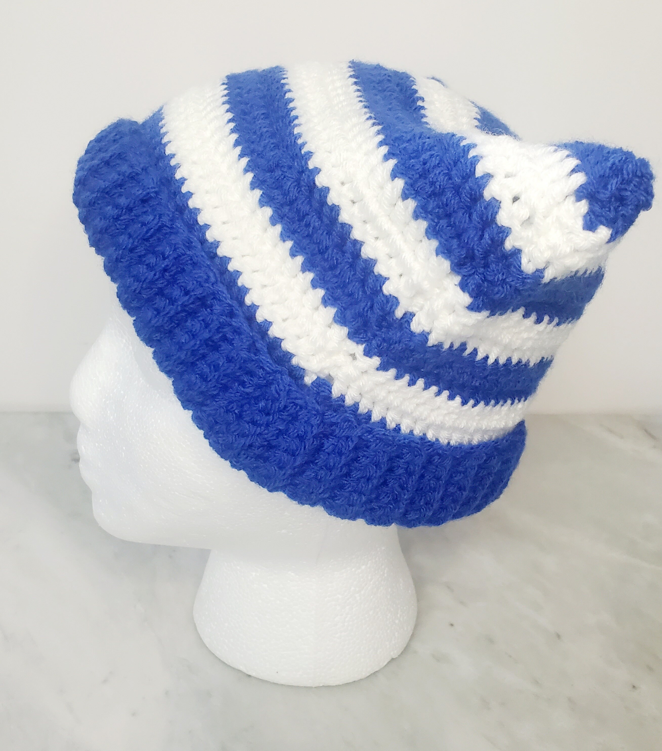 Beautiful Crochet White and Blue Cat Hat / Knitted Cat Hat/ - Etsy