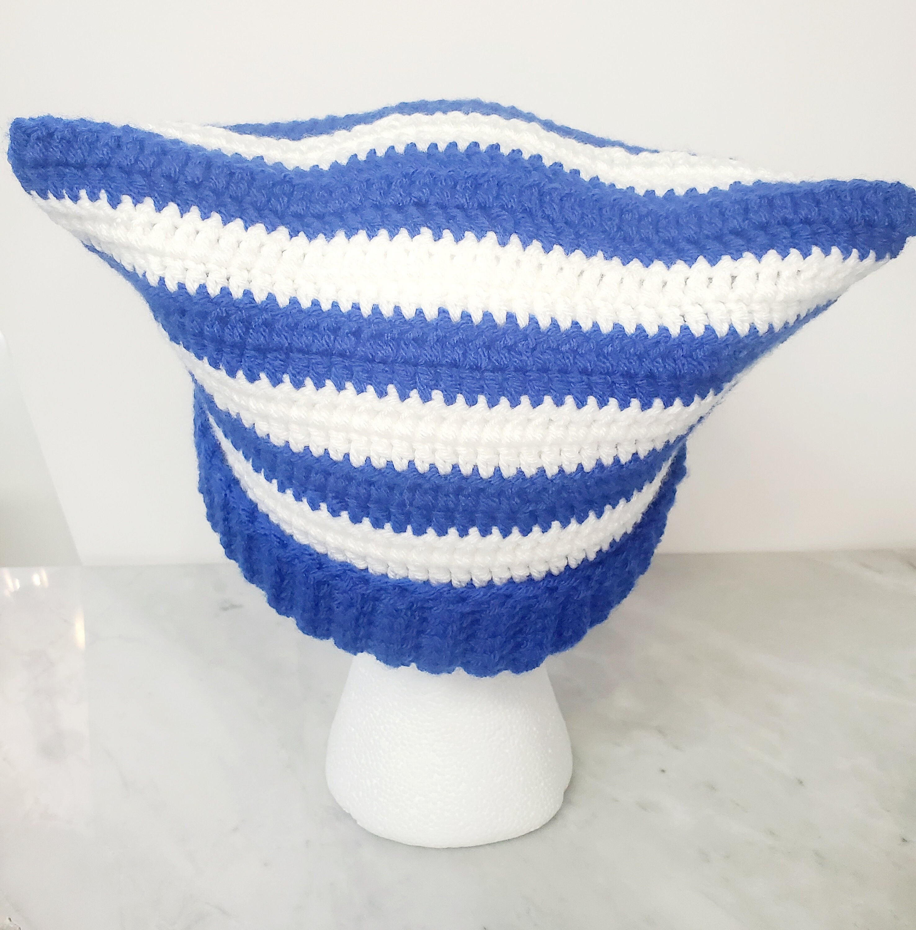 Beautiful Crochet White And Blue Cat Hat Knitted Cat Hat Etsy