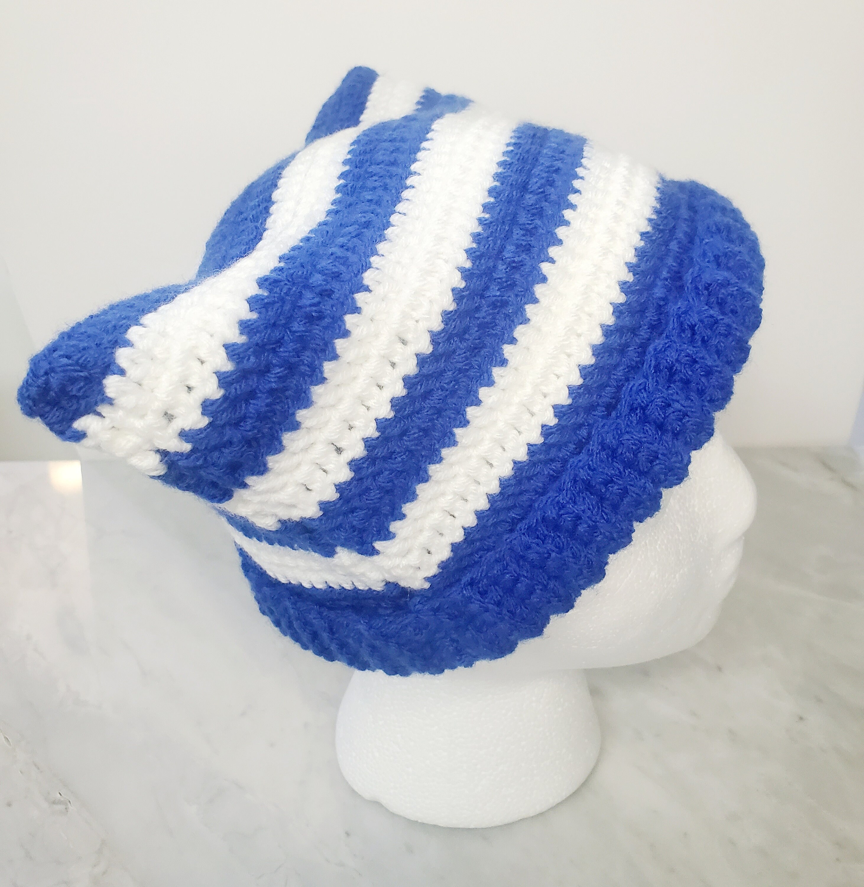 Beautiful Crochet White and Blue Cat Hat / Knitted Cat Hat/ - Etsy