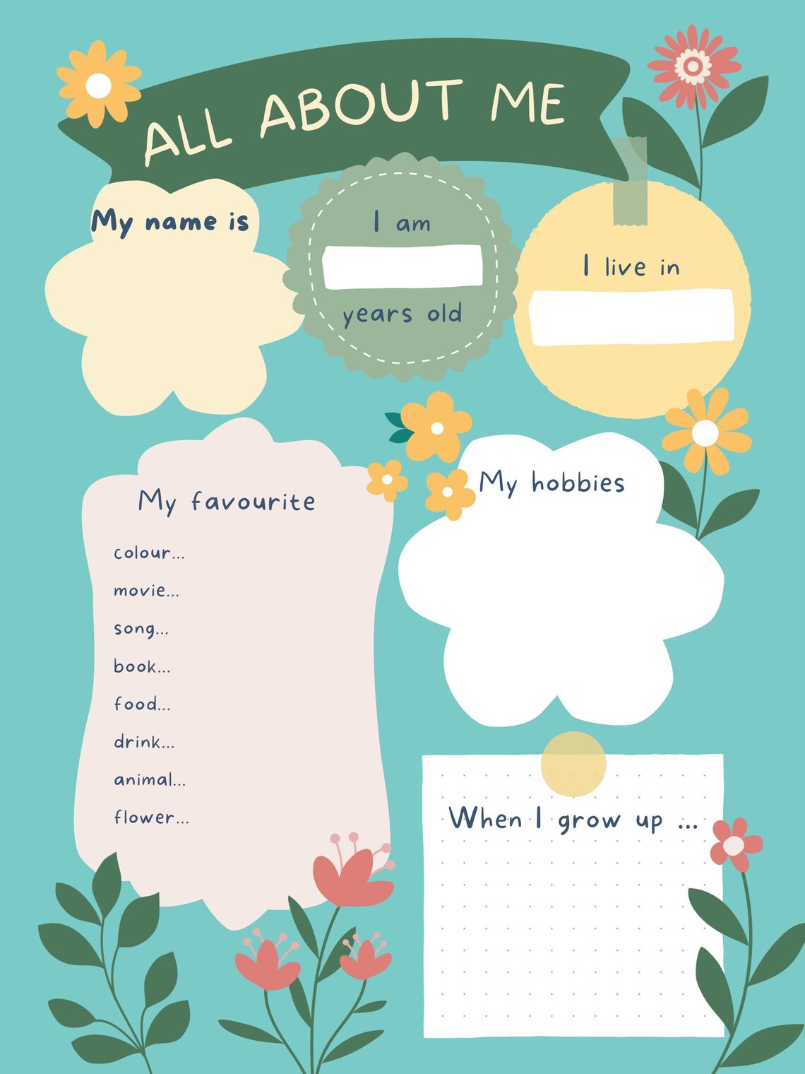 Druckbares Arbeitsblatt Alles über mich für Kinder, Schulanfang ...