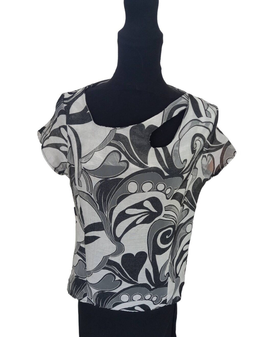 Unique White/black Patterned Shirt for Women With Mixed Fabric - Etsy