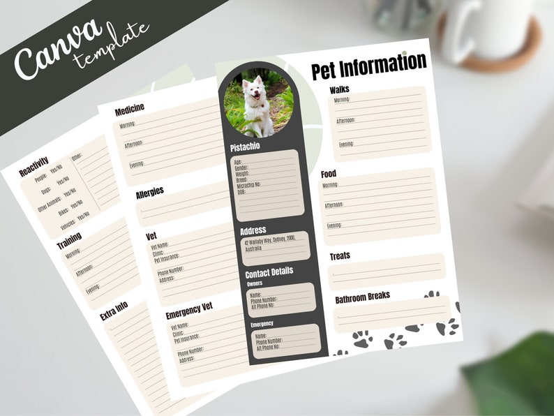 Pet Information Sheet Canva Template Pet Sitting - Etsy