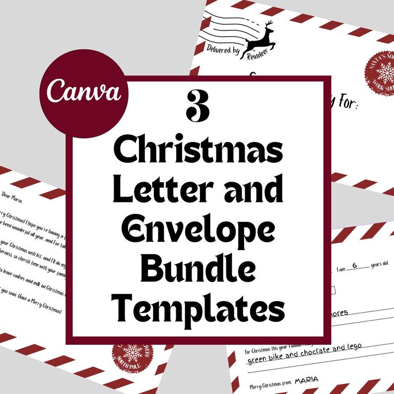 Christmas Letters to Santa, From Santa and Envelope - Canva Template - Etsy