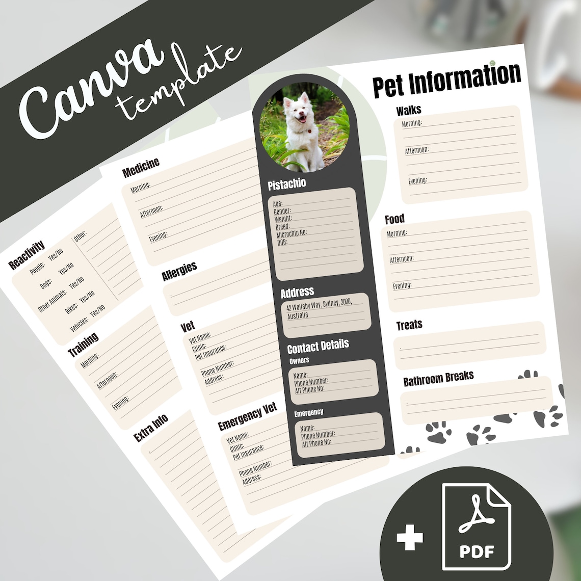 Pet Information Sheet - Canva Template - Pet Sitting (dog) - Etsy