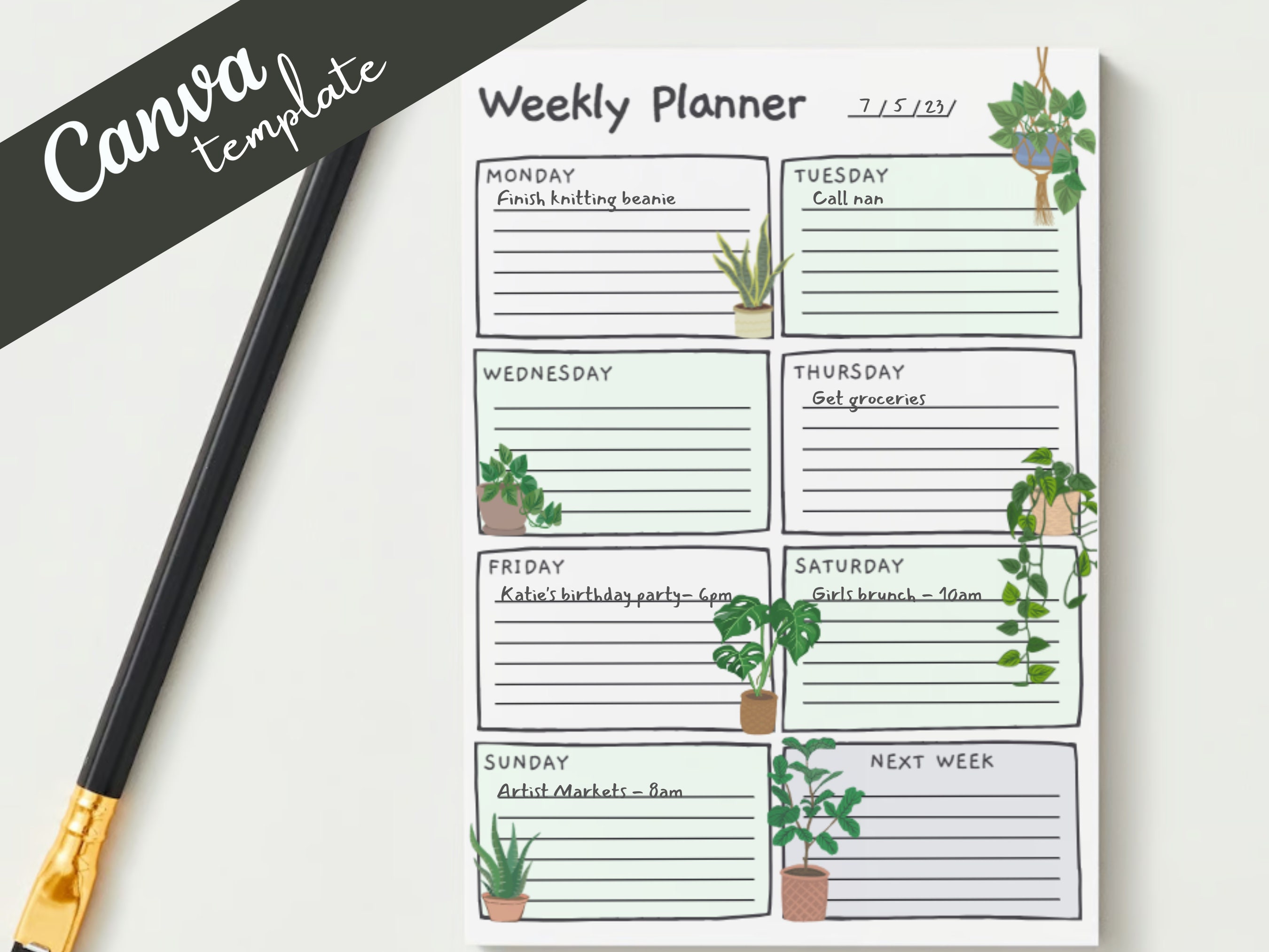 Plants Weekly Planner - Canva Template - Etsy