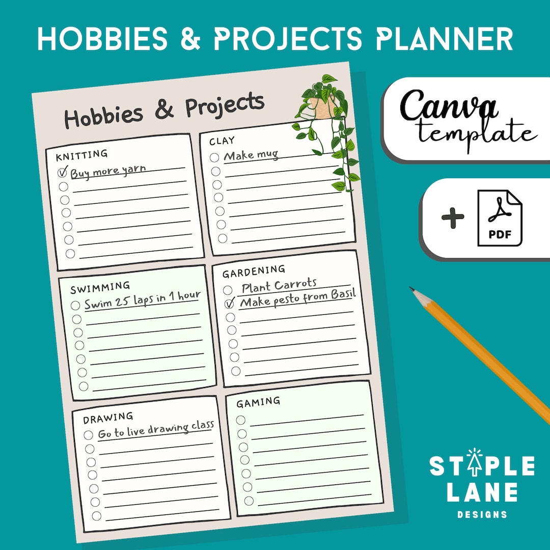 Hobbies and Projects Planner - Pot Plants - Canva Template - Etsy