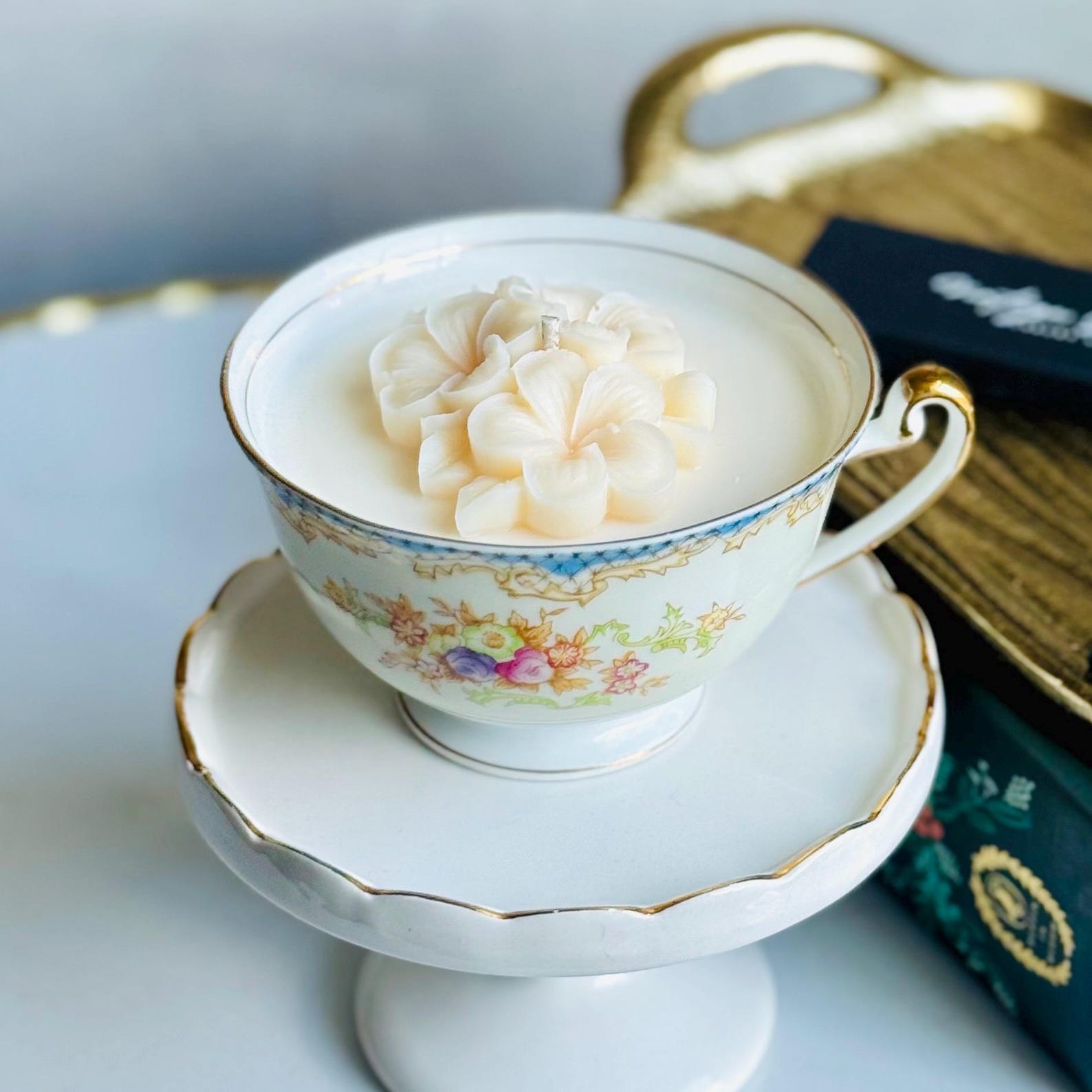 Vintage Teacup Candle, Upcycled Tea Cup, Hand-painted Floral Coquette ...