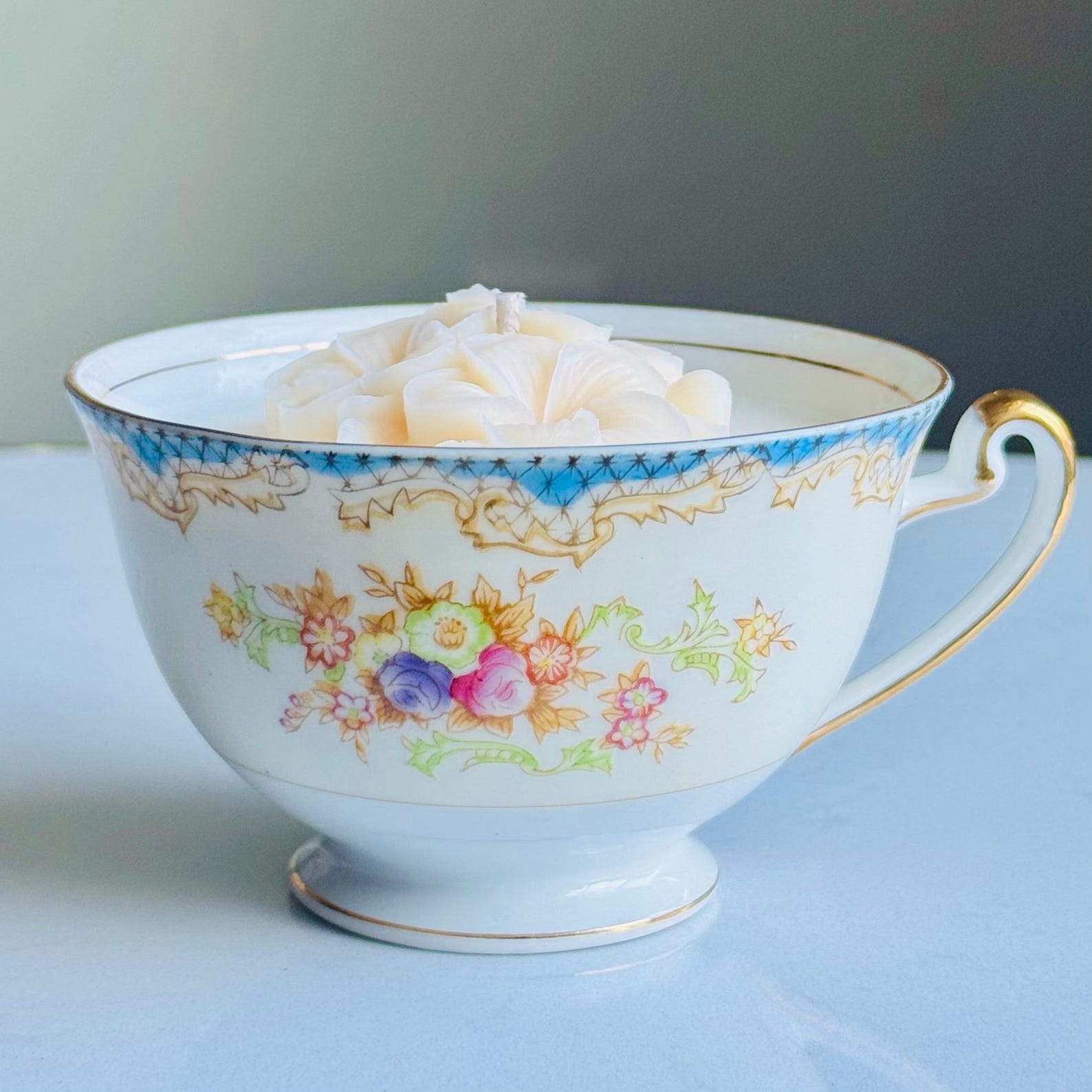Vintage Teacup Candle, Upcycled Tea Cup, Hand-painted Floral Coquette ...
