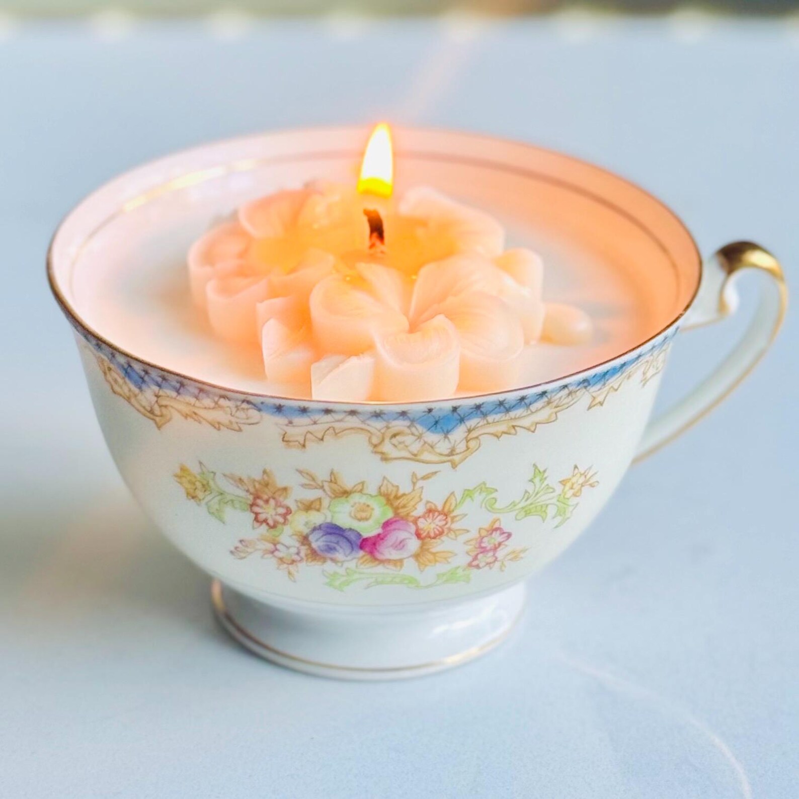 Vintage Teacup Candle, Upcycled Tea Cup, Hand-painted Floral Coquette ...