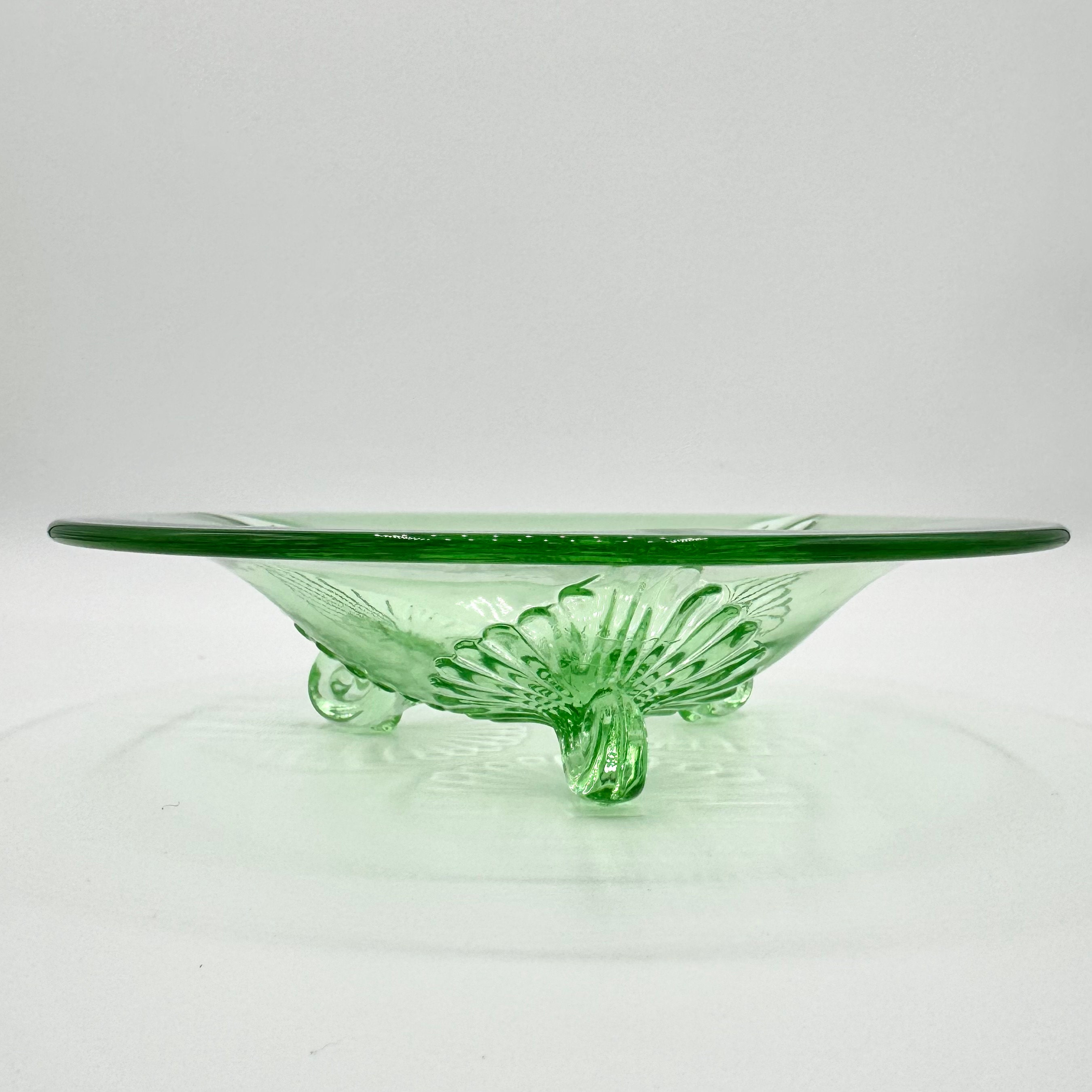 Vintage Duncan Miller Green Depression Glass Dish Footed 3 Leaf Trinket ...
