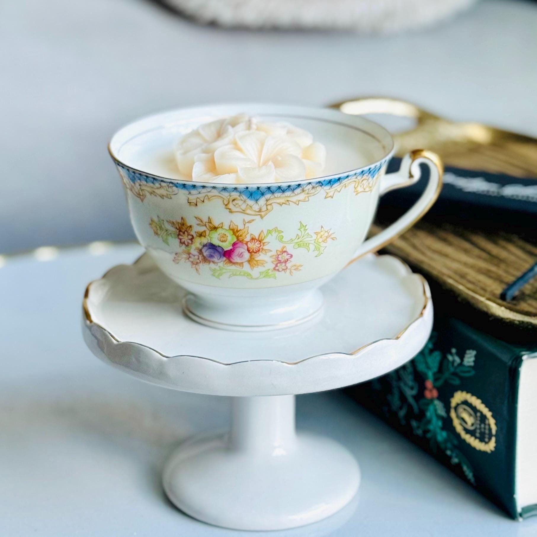Vintage Teacup Candle, Upcycled Tea Cup, Hand-painted Floral Coquette ...