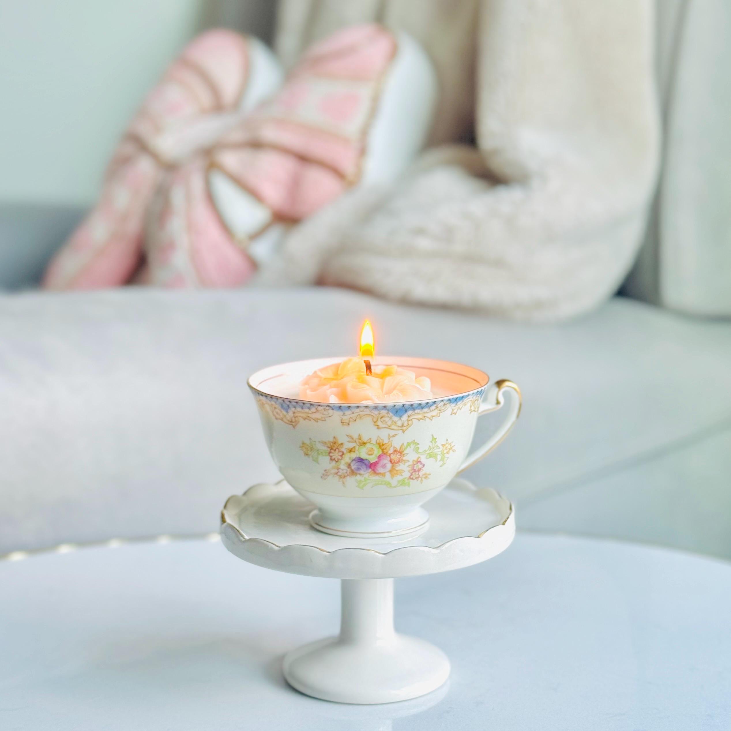 Vintage Teacup Candle, Upcycled Tea Cup, Hand-painted Floral Coquette ...