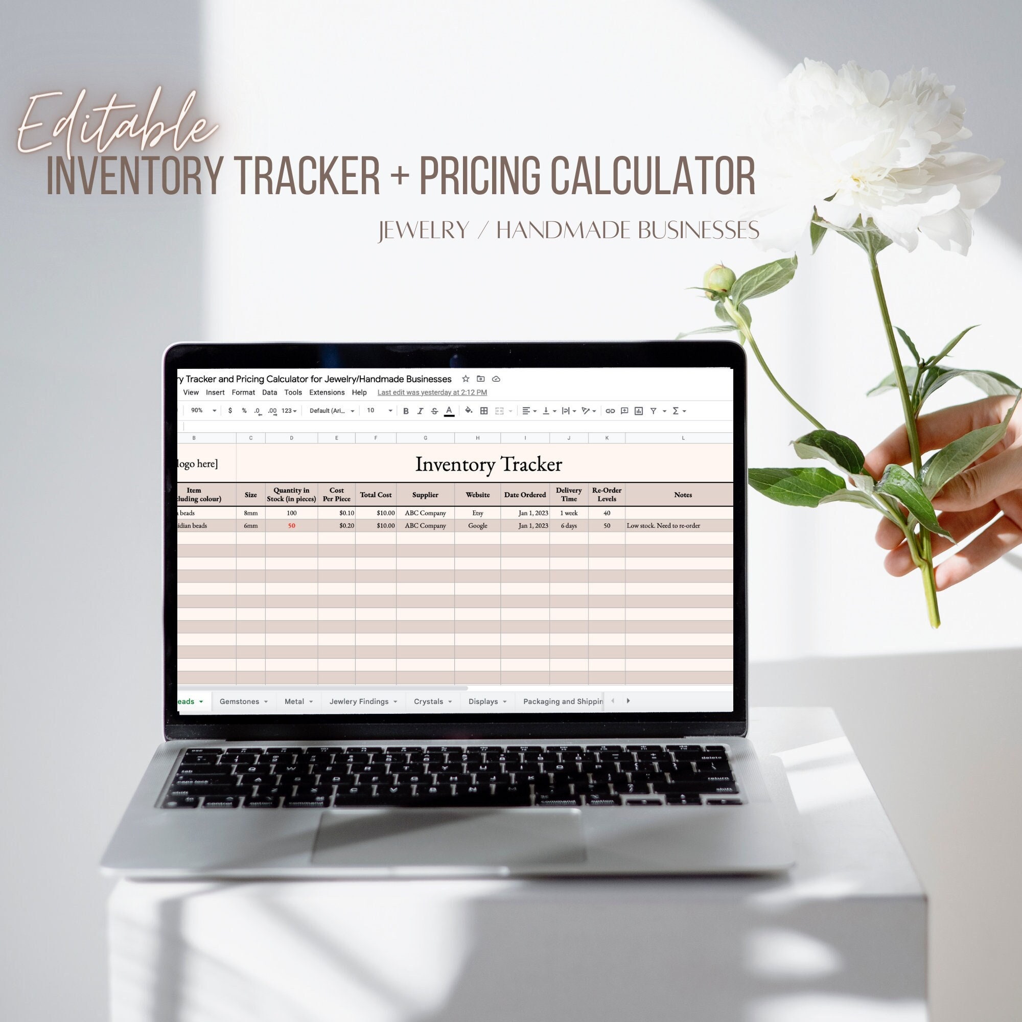 Editable Detailed Inventory Tracker and Product Pricing Calculator for ...