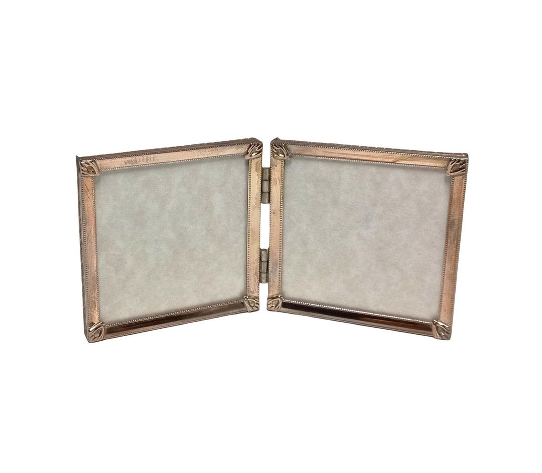 Vintage 8cm Square Hinged Double Photo Frame, Silver Metal and Glass ...