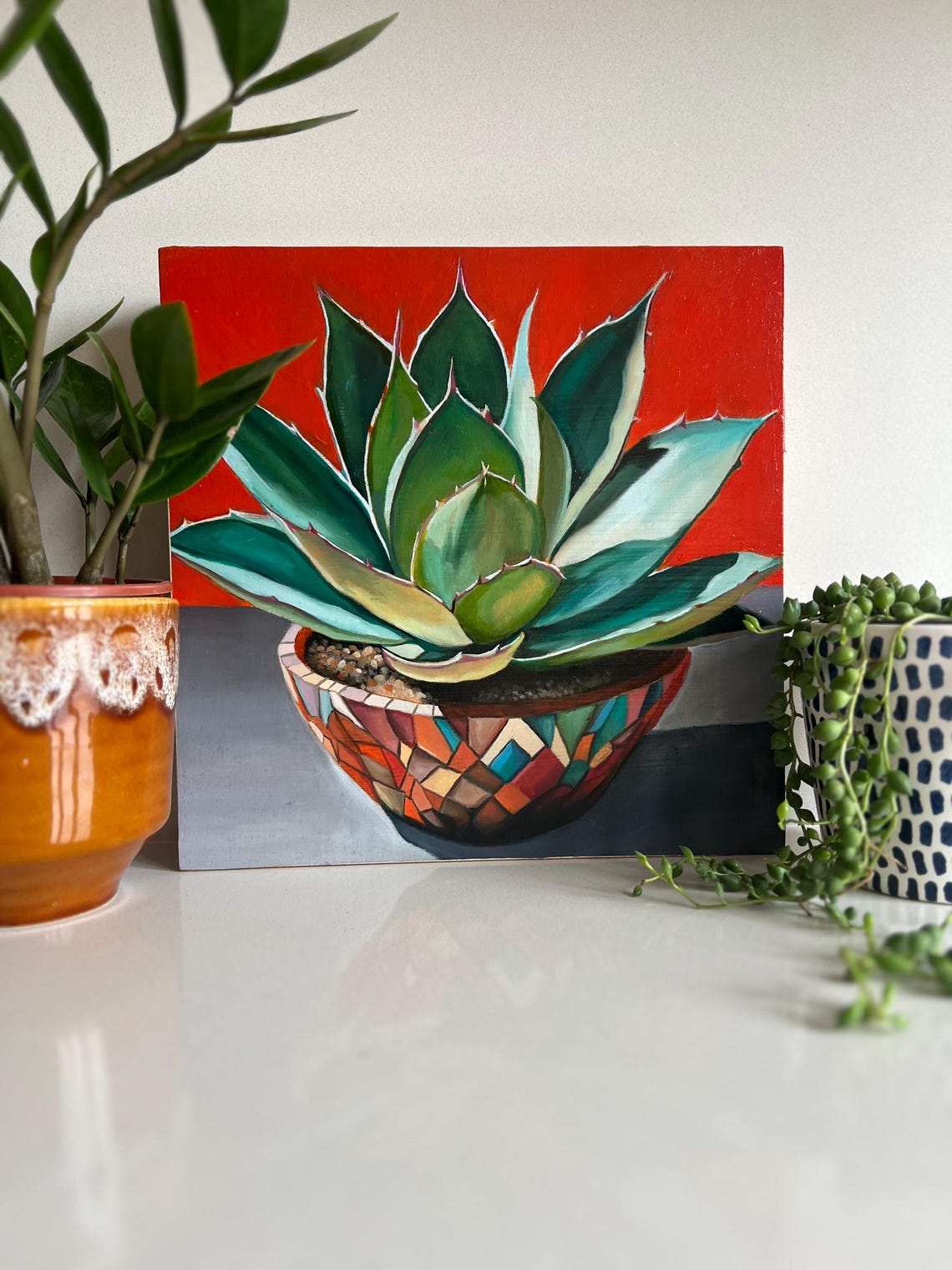 Agave and Tiles. Original Oil Painting on Cradled Wood Panel, 12 X 12 ...