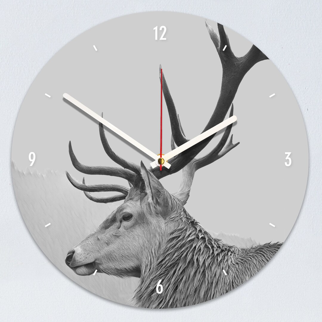 Stag Head Clock, Grey Tone, Hand Made - Etsy