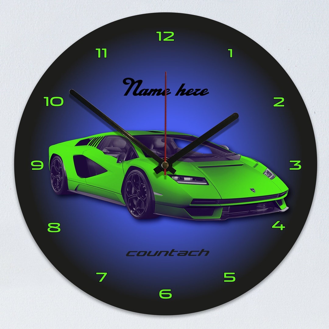 Personalised Lamborghini Countach Supercar Art Clock green and Blue ...