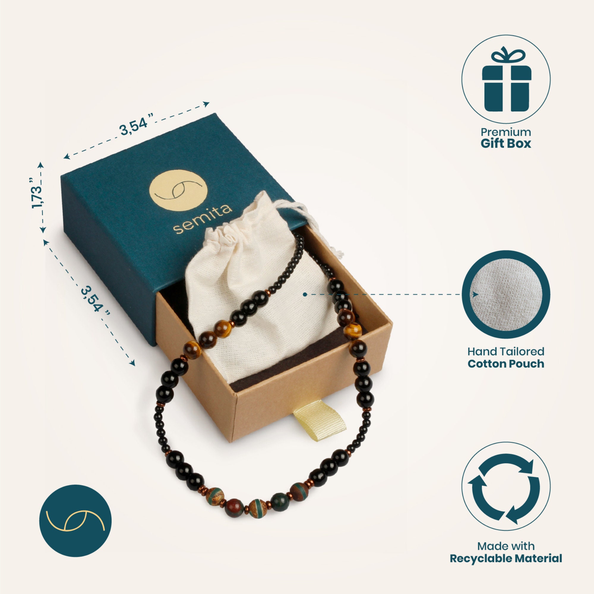 Beaded Necklace for Men - Made With Natural Bloodstone, Tiger's Eye ...