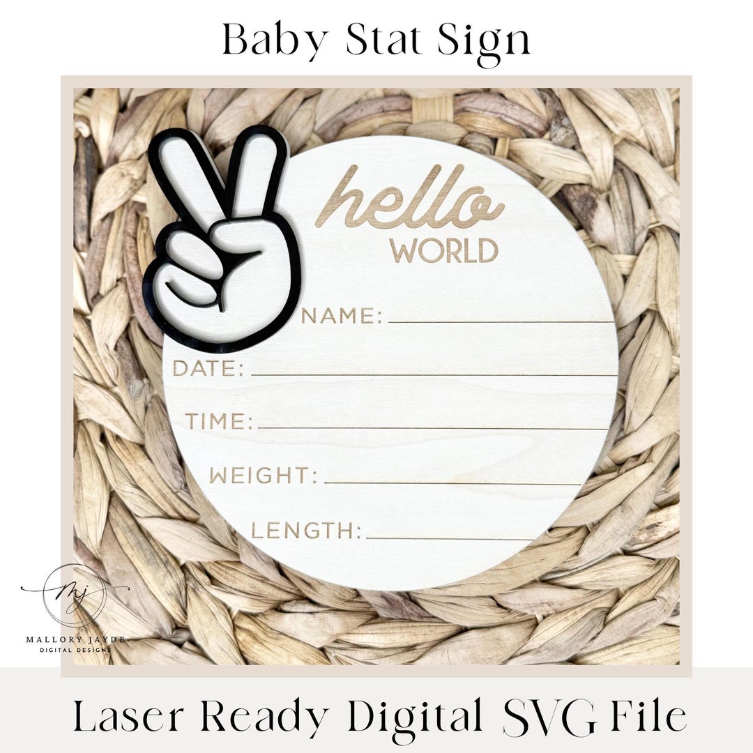 Peace Sign Baby Announcement Sign Laser File, Baby Announcement SVG ...