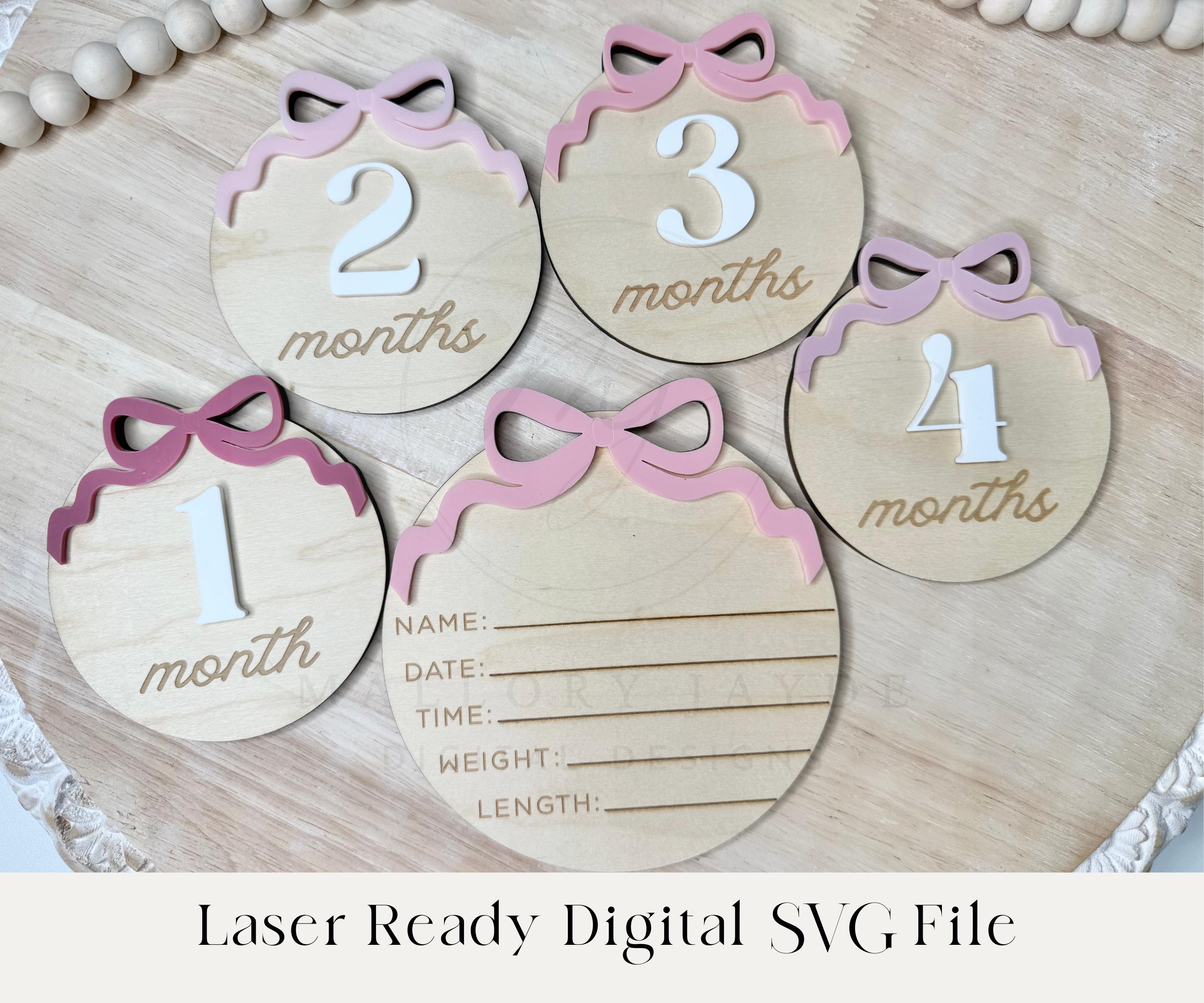 Baby Milestone SVG, Coquette Bow Laser File, Baby Glowforge Files, Baby ...