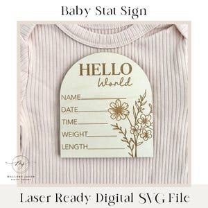 Floral Hello World SVG, Baby Stat SVG, Baby Girl Laser File - Etsy
