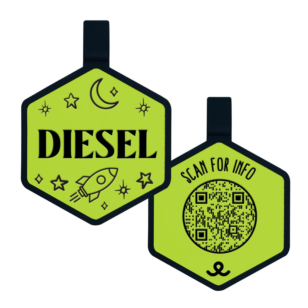 QR Code Space Silicone Dog ID Tag | Digital Pet Tag | Quiet Dog Tag ...