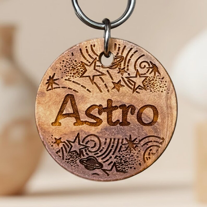 Custom Wooden Dog ID Tag in Olive or Walnut | Unique Engraved Pet Name ...