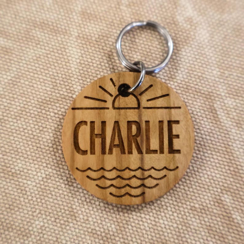 Custom Wooden Dog ID Tag in Olive or Walnut | Unique Engraved Pet Name ...