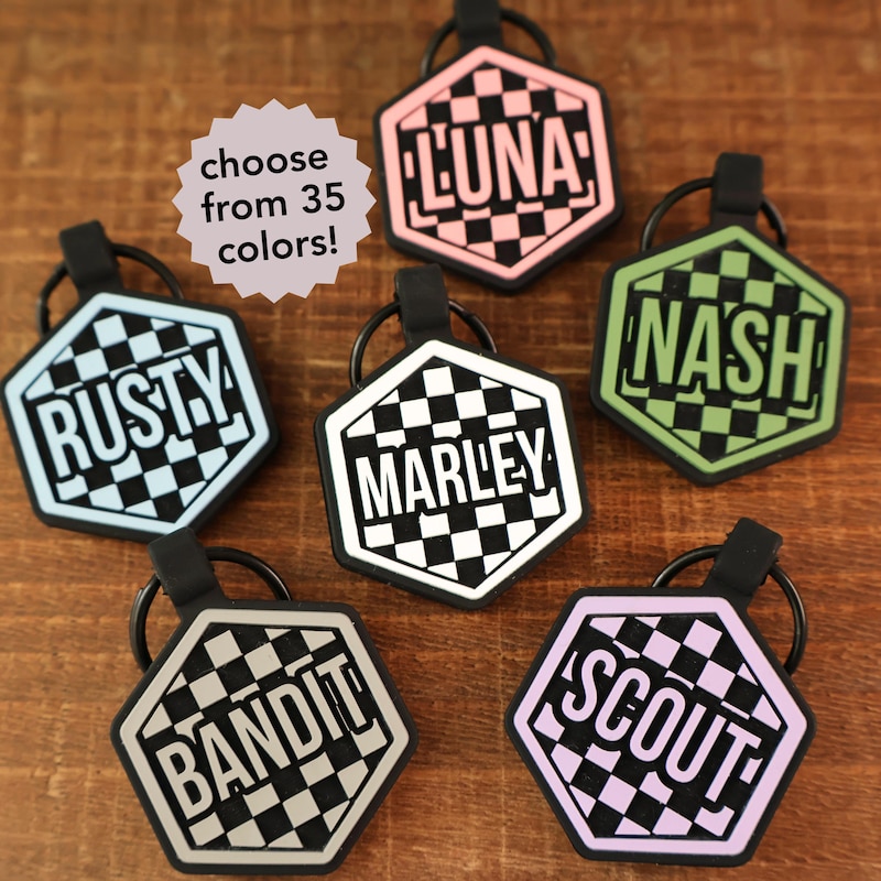 Dog Id Tag Checkered - Etsy