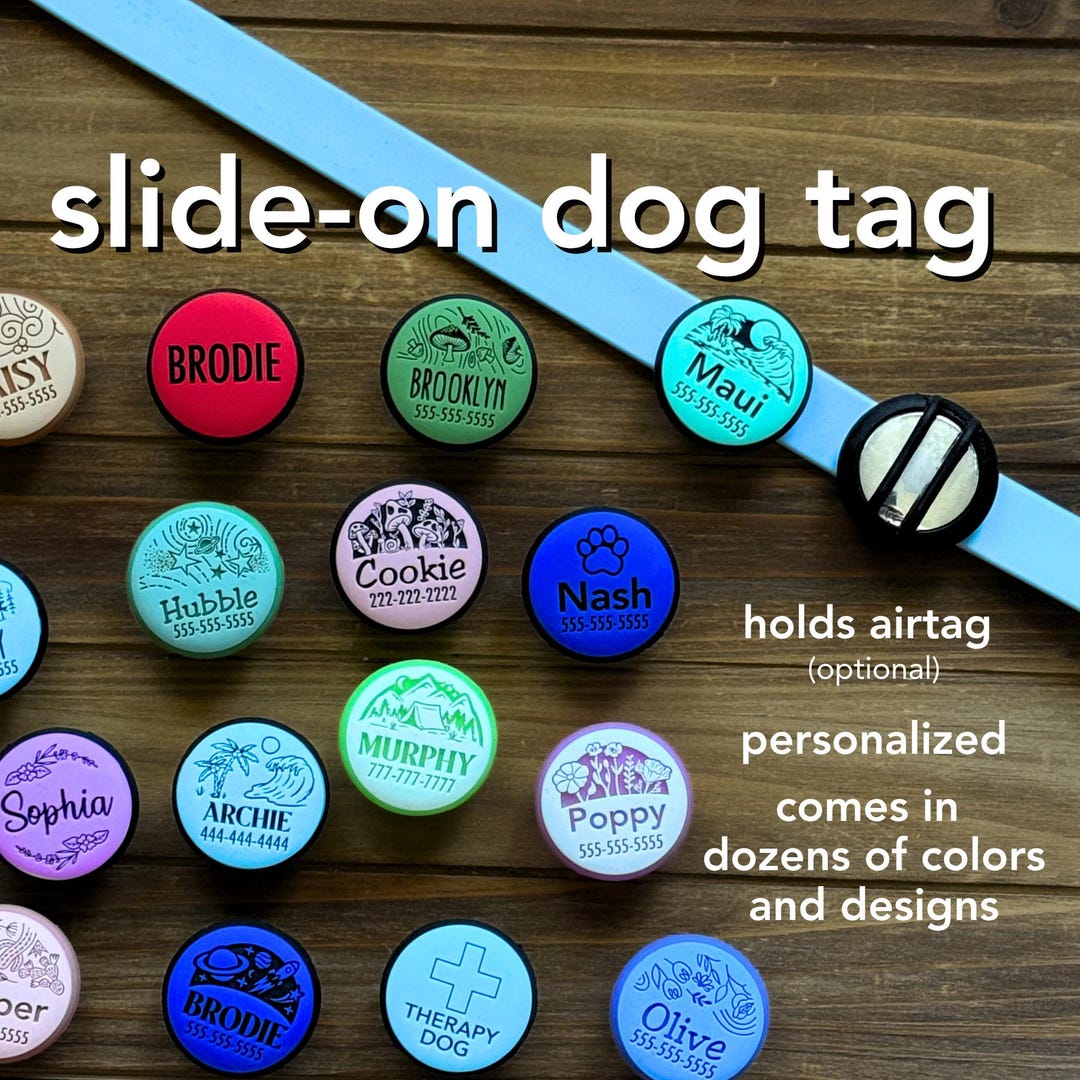 Slide-on Dog Tag | Silent Rubber Dog ID | Personalized Pet ID Name Tags ...