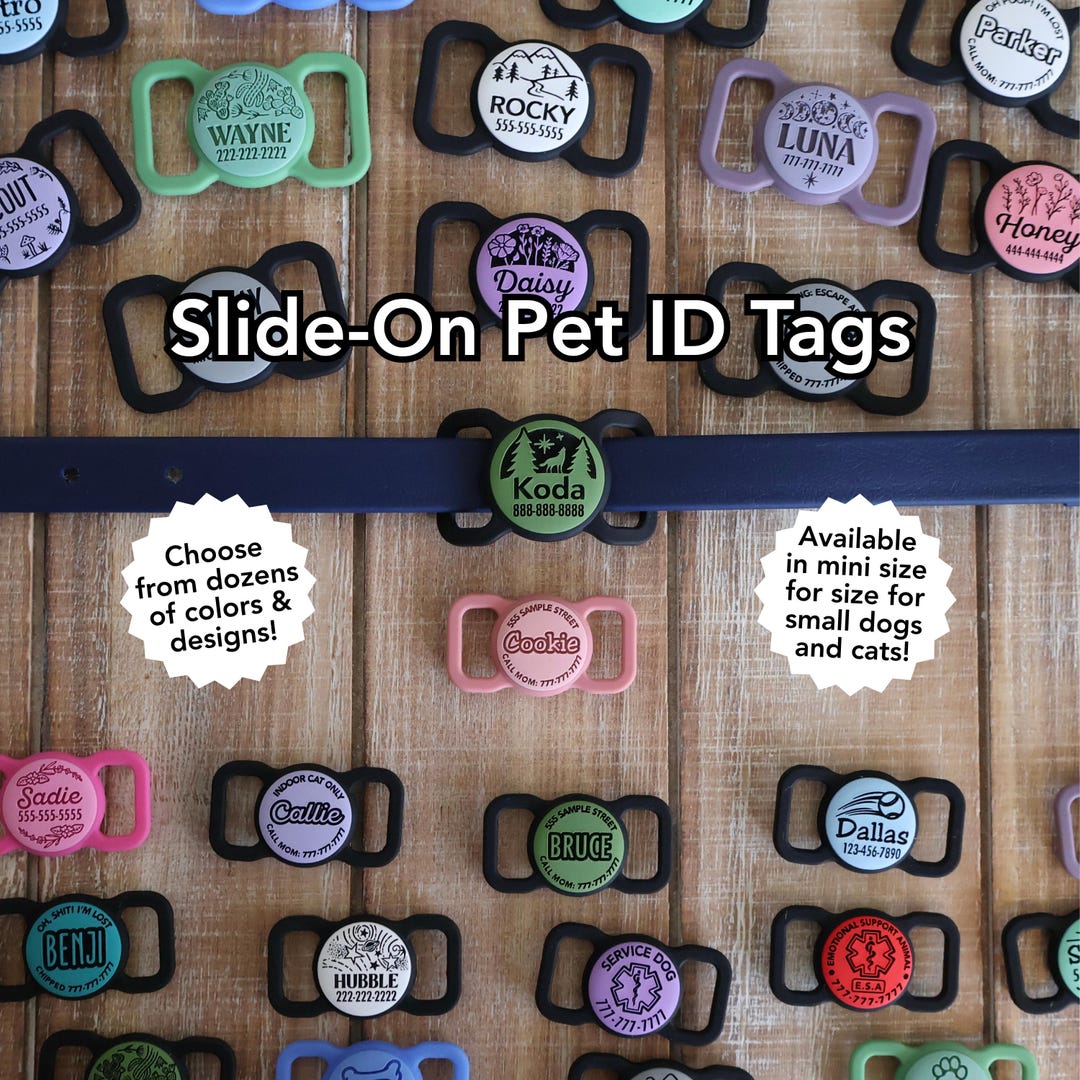 Slim Slide on Pet ID Tag, Custom Silicone Dog Tag, Silent Cat Collar ...