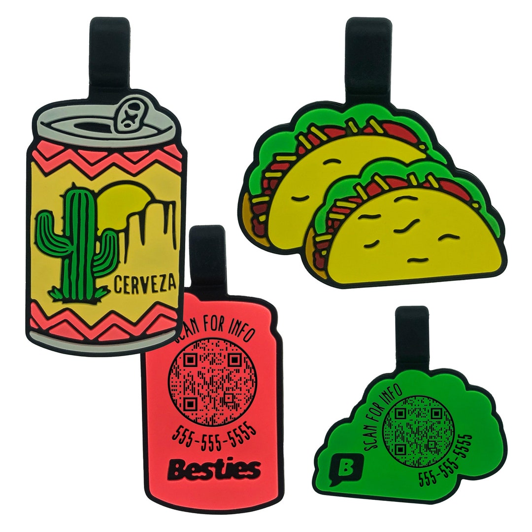 QR Code Tacos and Beer BFF Silicone ID Tags | Silicone Pet Tags | Quiet ...
